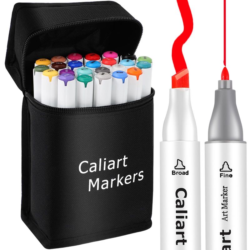 Caliart 24 Colors Fine & Chisel Permanent Alcohol Markers, Dual Tip ...