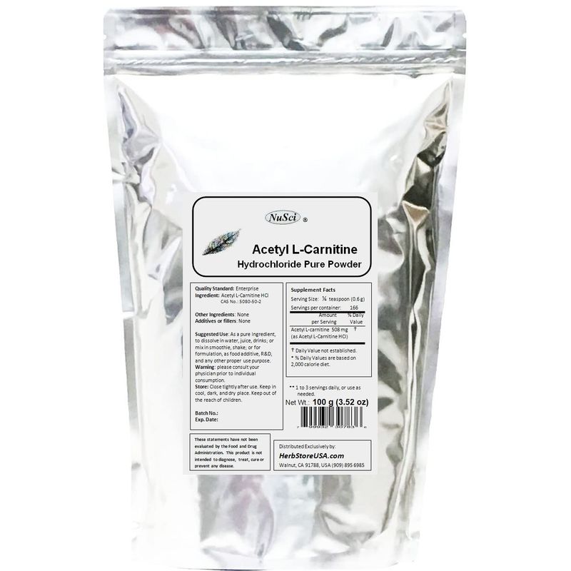 NuSci ALC Acetyl L-Carnitine HCl Powder Pure Form (100 g (3.52 oz ...