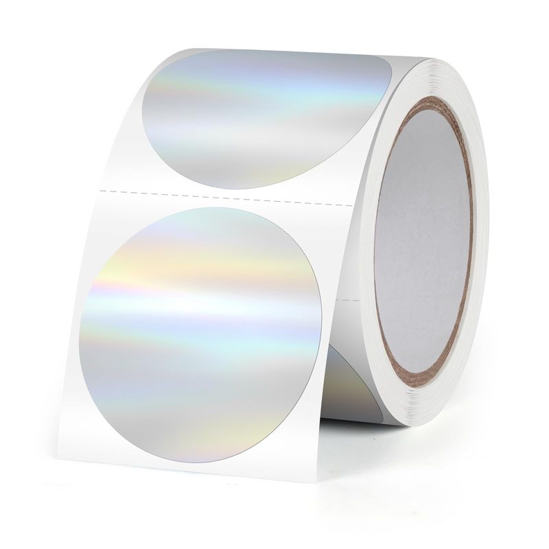 FINDAT Holographic Thermal Labels 38 mm Silver Round Stickers Vinyl ...