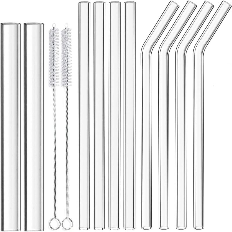 ALINK Reusable Glass Straws, 2PCS Large Clear Glass Boba Straws, 8PCS ...