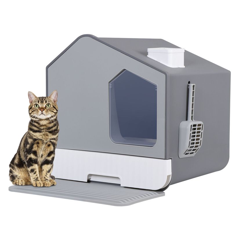 Extra Large Enclosed Cat Litter Box w/ Slide-Out Drawer Tray Odorless ...