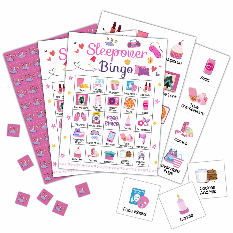 Foosproea Sleepover Bingo Cards, Pajama Party Game for 24 Players ...