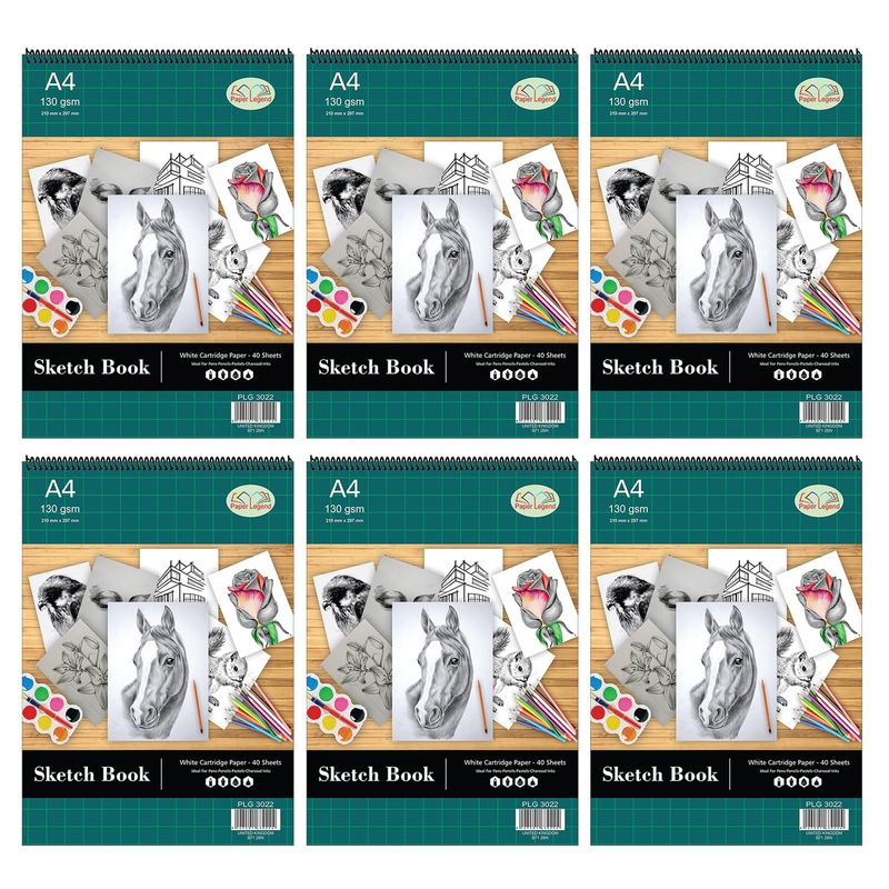𝑨4 𝑺𝑲𝑬𝑻𝑪𝑯 𝑷𝑨𝑫 [ Set of 6] - 40 Sheets 130 GSM White Cartridge Paper ...