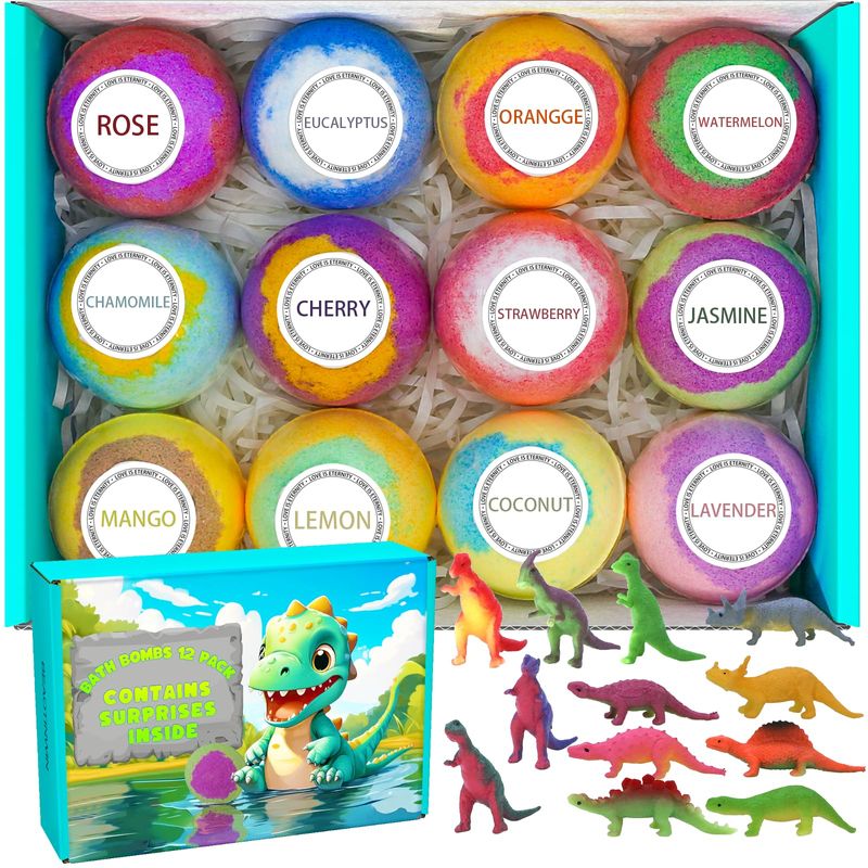 12 pack of bath bombs for kids with surprise toy inside, fun ...
