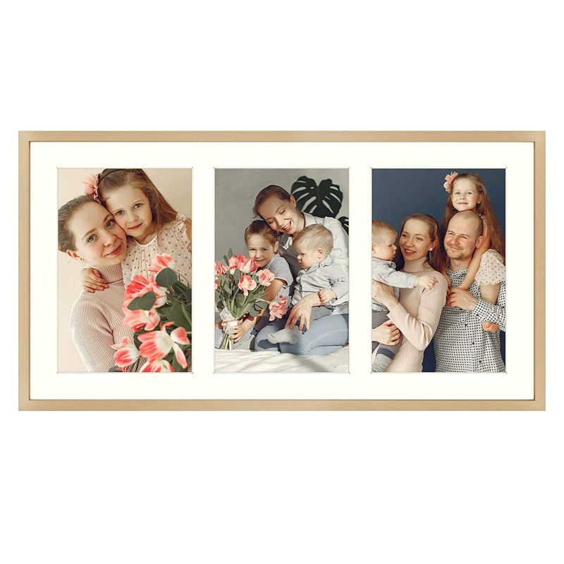 Golden State Art, 8.5x16.3 Gold Metal Frame - Ivory Mat for Three 5x7 ...