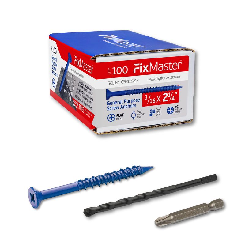 FixMaster 3/16 x 2-1/4" Countersunk Phillips Flat Head Blue Concrete ...