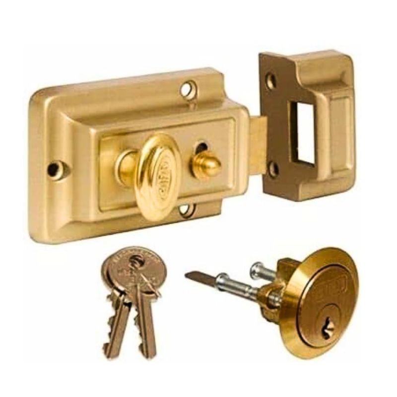 Garden Mile 3 Key Rim Night Latch Door Lock - Polished Brass Gate Lock ...