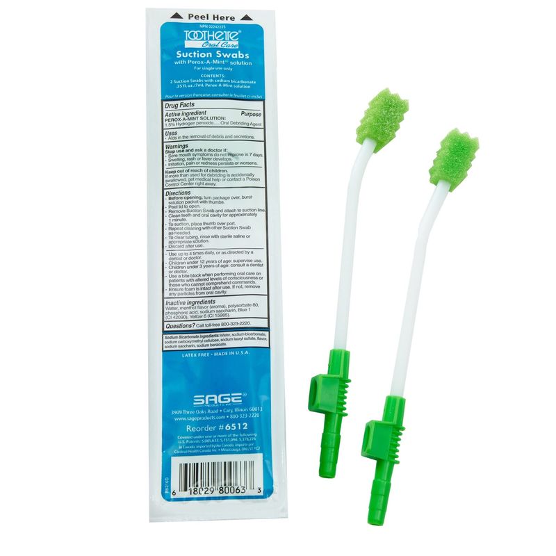 Toothette® Oral Care Single Use Suction Swab System with Perox-A-Mint ...
