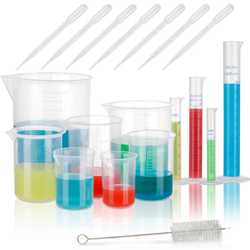 FRIUSATE 19 Pcs Plastic Graduated Cylinders and Measuring Beakers Set ...