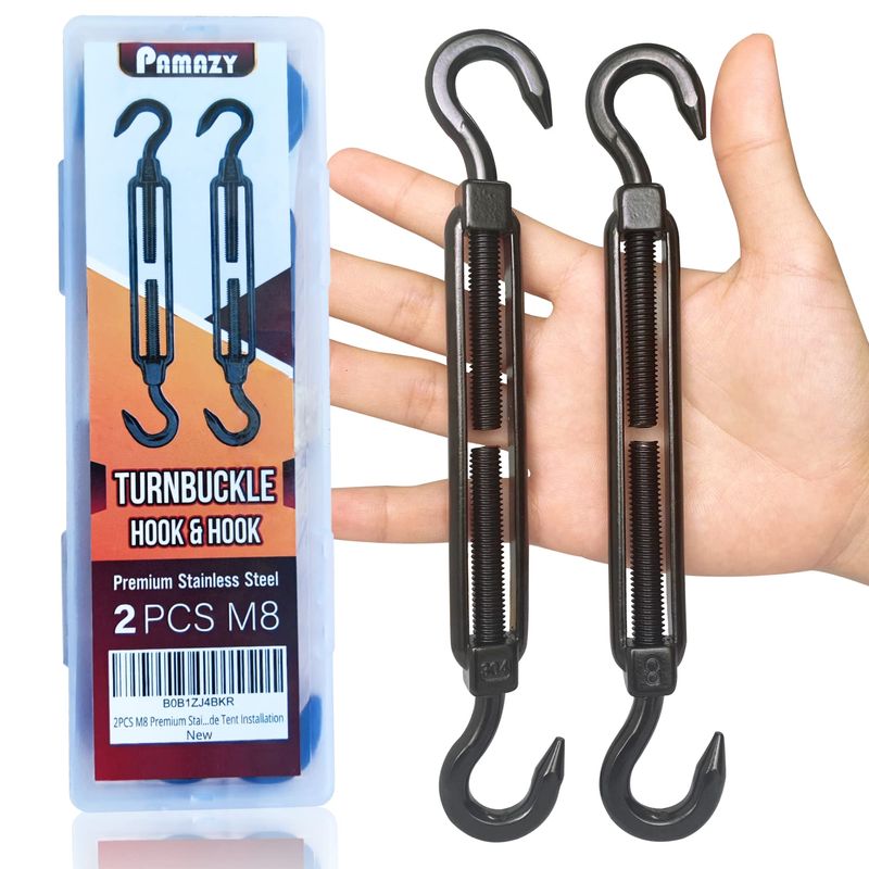 2PCS M8 Premium Stainless Steel Hook & Hook Turnbuckle, Black ...