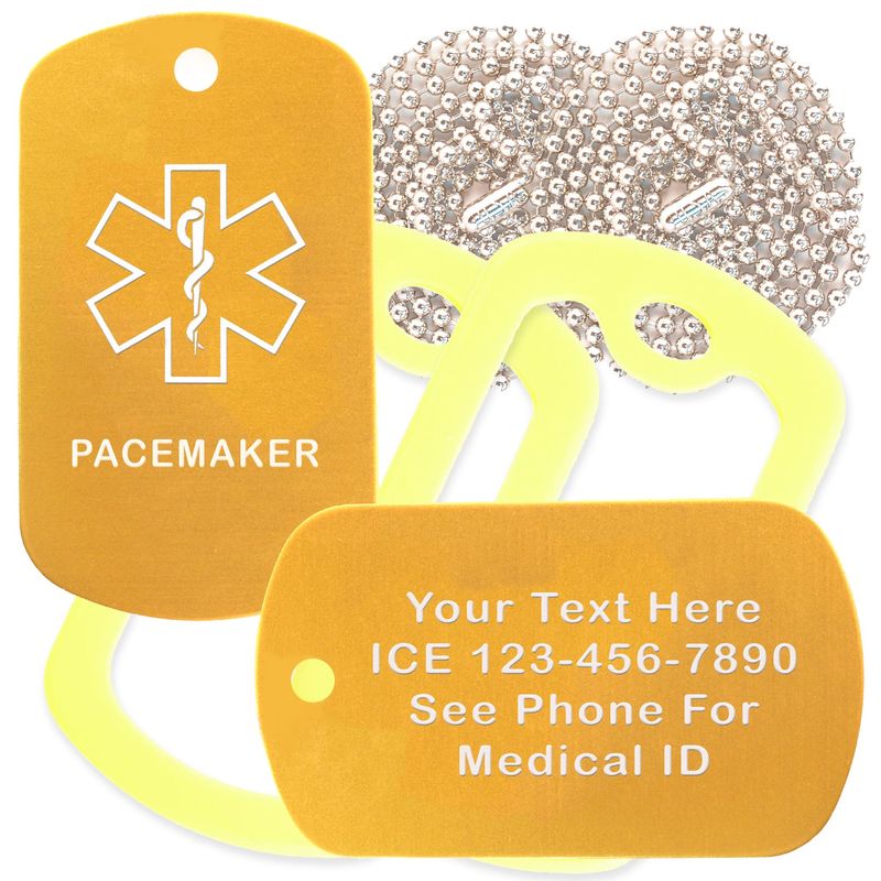 Custom 2 Pack - Pacemaker Medical Alert ID Necklaces with Gold Custom ...