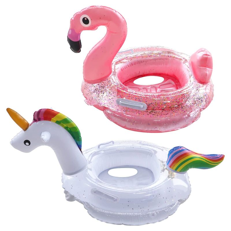 Fudragtn Inflatable Flamingo Unicorn Pool Floats for Kids, 2 Pack Swim ...