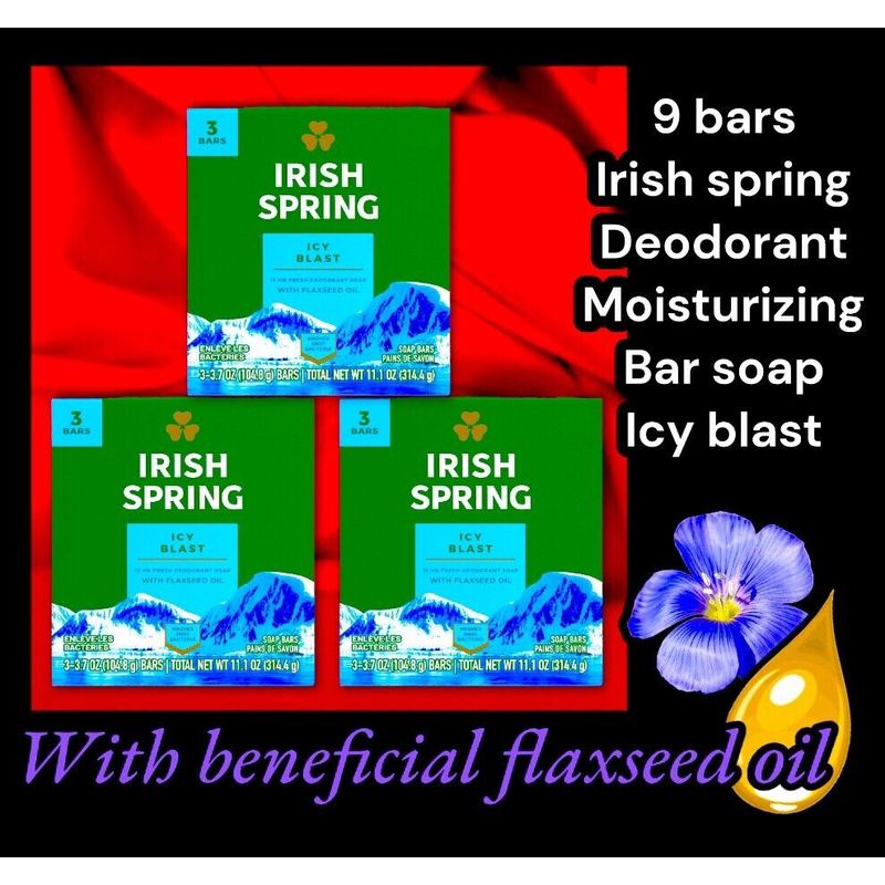 9 Irish Spring Icy Blast Deodorant Bar Soap:(3pk x 3),12hr Fresh, w ...