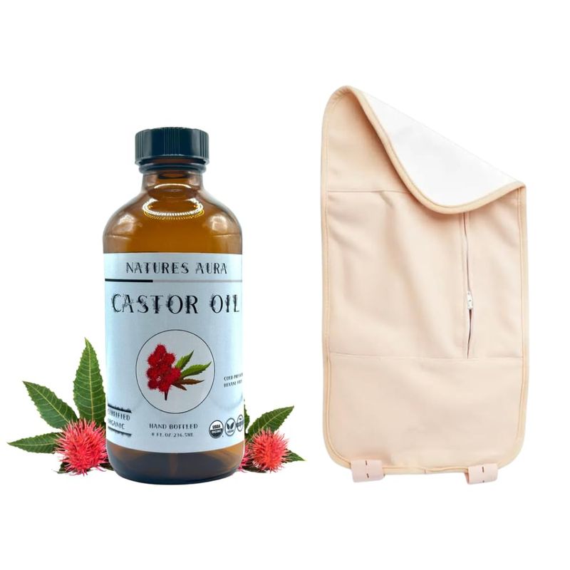 Natures Aura Organic Castor Oil + Castor Pack Kit | Glass (8 Oz) | Cold ...