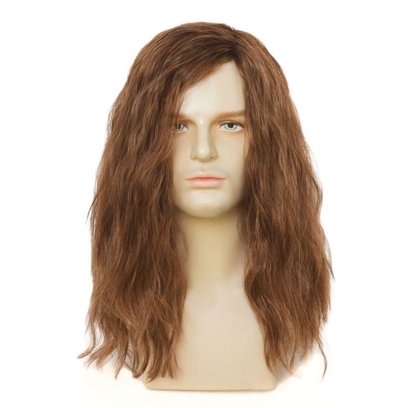 Siudus Mens Long Brown Curly Wig 70s 80s Side Part Synthetic Wigs ...