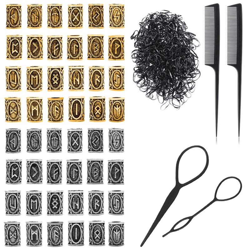 Keboyoe 48 Pieces Viking Beard Beads with 1000 Rubber Bands Norse Queta ...
