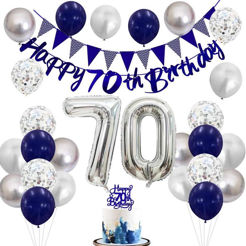 70th Birthday Decorations for Men - Navy Blue and Silver Balloons ...