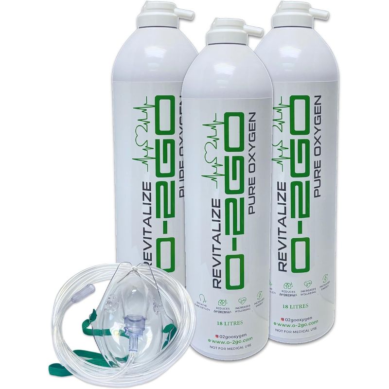 O2GO 18L Oxygen Can with Mask and Tube - revitalize 99.5% Pure Oxygen ...