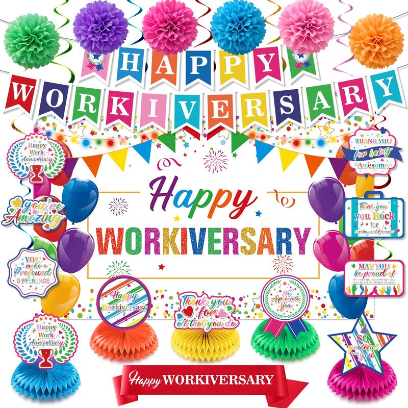 Happy Work Anniversary Decorations Colorful Happy Workiversary Banner ...