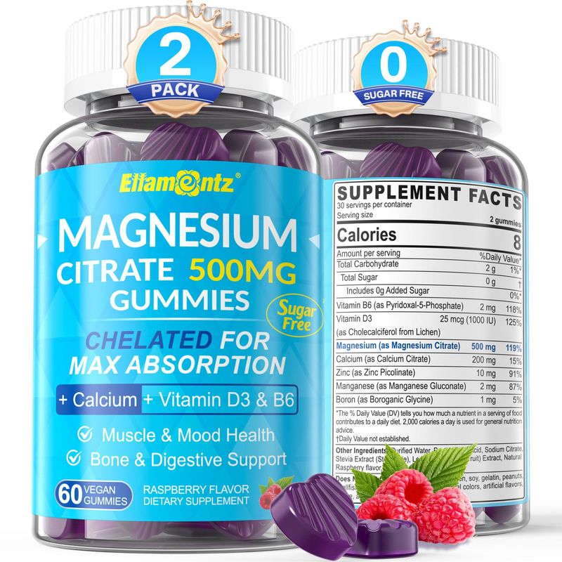 Magnesium Citrate Gummies 500mg for Women Men Sugar-Free, Chelated ...