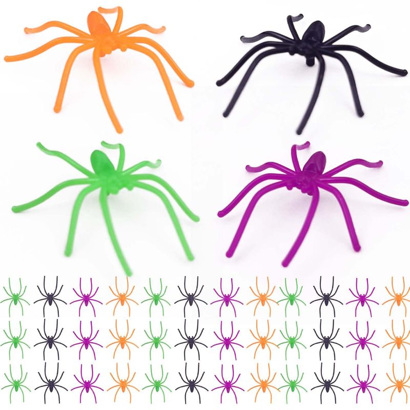 KOMIDK 120 Pieces Plastic Spiders 4 Colors False Spider for Halloween ...