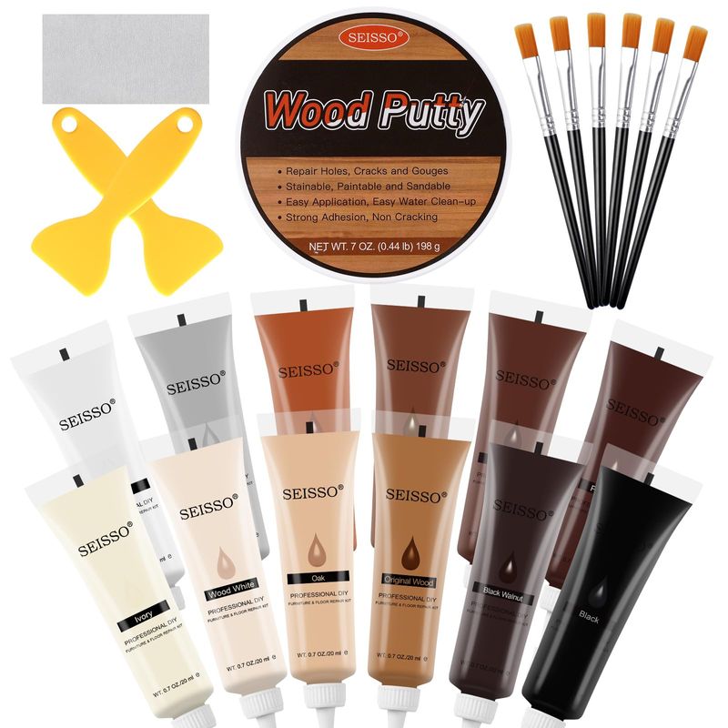 Wood Furniture & Floor Repair Kit-21Pcs - Wood Fill Kit with Wood Putty- Wood Scratch Repair Set ...