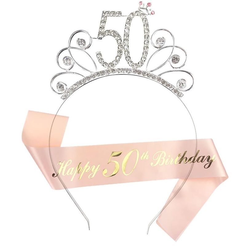 50th Birthday Crown Sash Crown, Happy 50th Birthday Crystal Tiara Crown ...