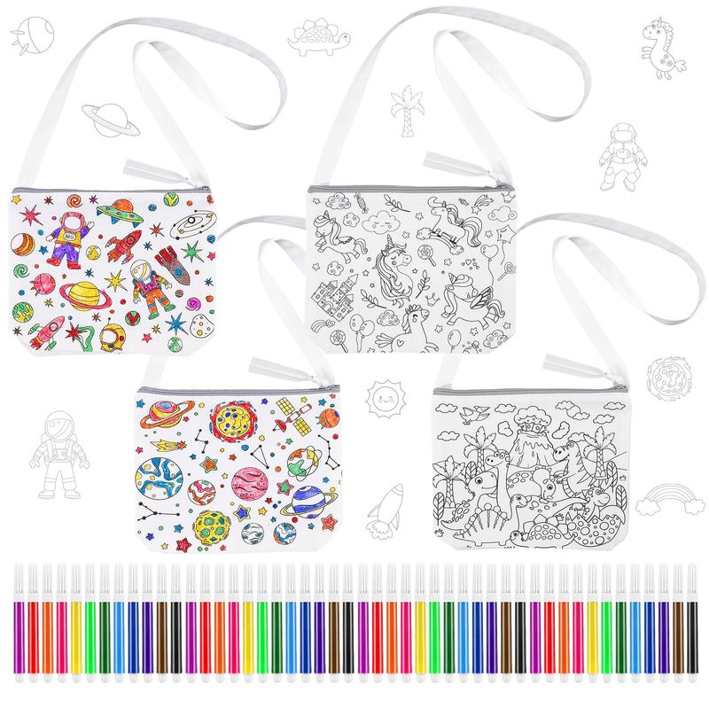 Cosblank 4 Sets Color Your Own Bags Coloring Crossbody Bag Crafts for ...