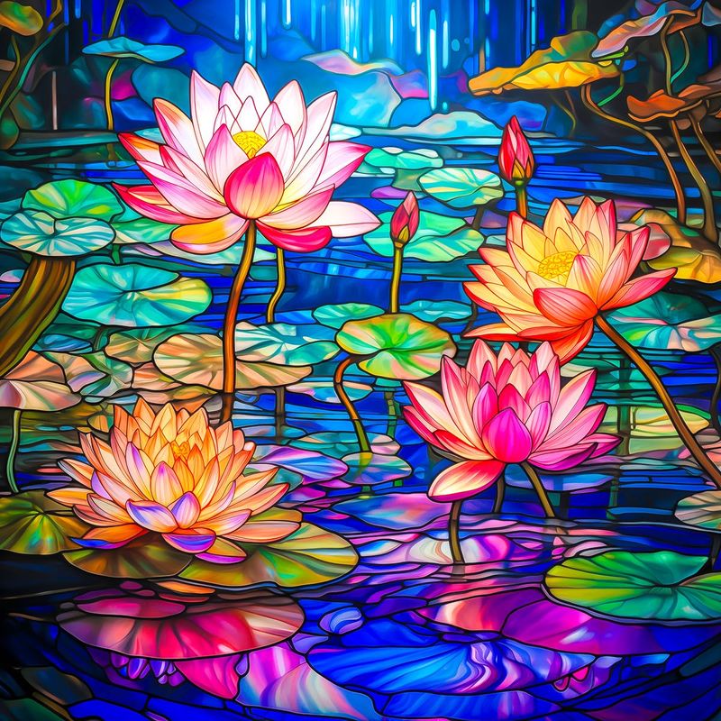 Bgraamiens Puzzle-Stained Glass Waterlily-1000 pieces Stained Glass ...