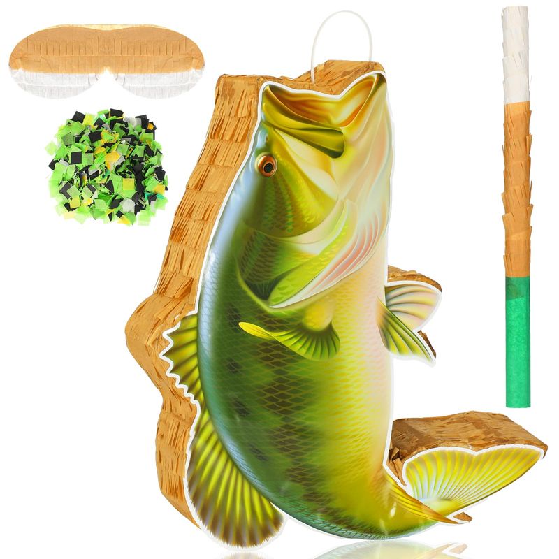 Glimin Fish Piñata with Piñata Stick, Blindfold and Confetti, Fish ...