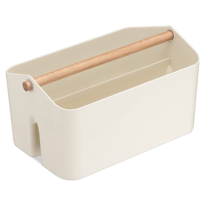 Navaris Plastic Organiser Box - Utensil Holder w/Wooden Handle and 2 ...