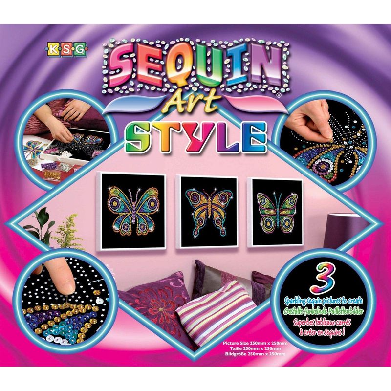 Sequin Art Style, Three Butterflies, Sparkling Arts and Crafts Picture ...