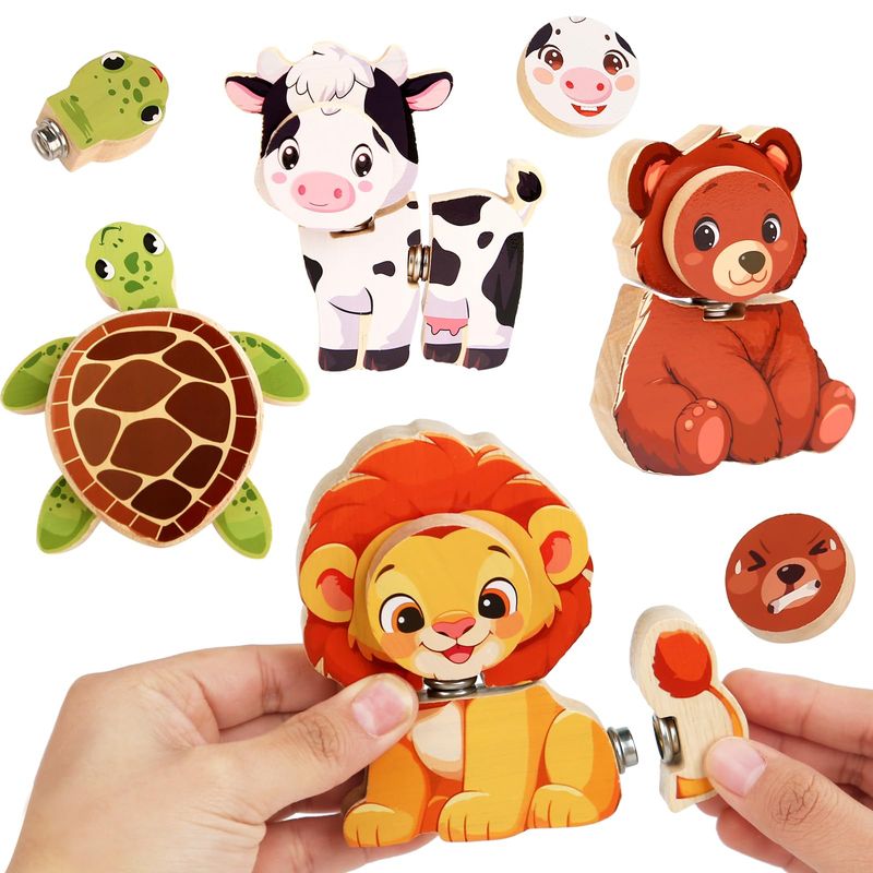 HUZU Animal Snap Wooden Building Blocks – Fun & Educational Puzzle Toy ...