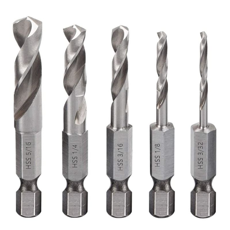 Saipor 5 Piece Drill Bit Hex Shaft Short Drill Set Metal Drill Bit Set ...