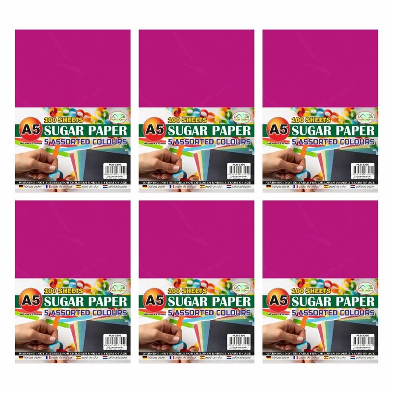 Set of 6 – A5 Recycled Assorted Colour Sugar Paper 70 GSM 100 Sheets ...