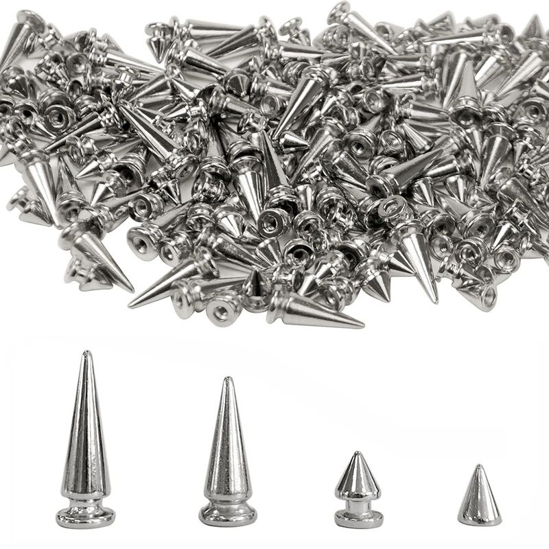 200 Sets Silver Cone Spikes Multiple Sizes Screw Back Studs Punk Rock ...
