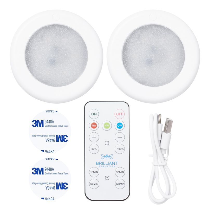 Brilliant Evolution Rechargeable Puck Lights - Dimmable LED Push Lights ...