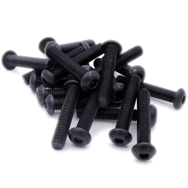 M4 (4mm x 10mm) Hex Socket Button Machine Screw (Bolt) - Black Steel ...