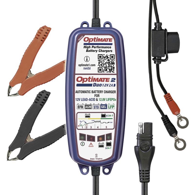 OptiMate 2 Duo 12v Car Battery Charger - 2A Lithium and Lead Acid ...