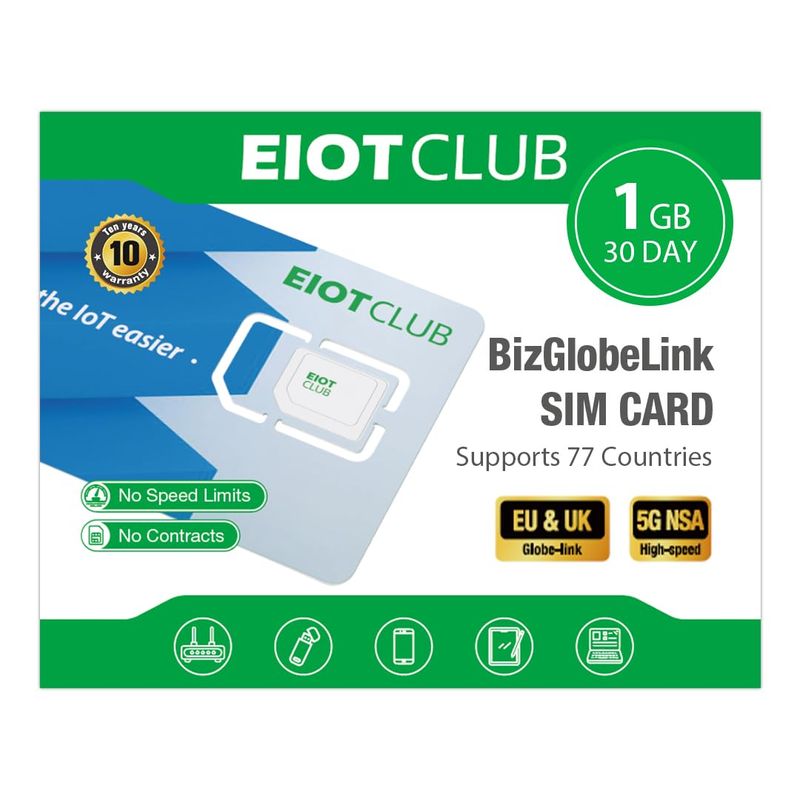 EIOTCLUB International Data SIM Card for 77 Countries, 1GB/30Day ...