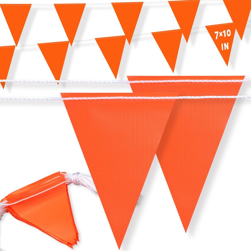 105ft Pennant Banner Flags, 7"x10" Fluorescent Orange Safety Flagging ...