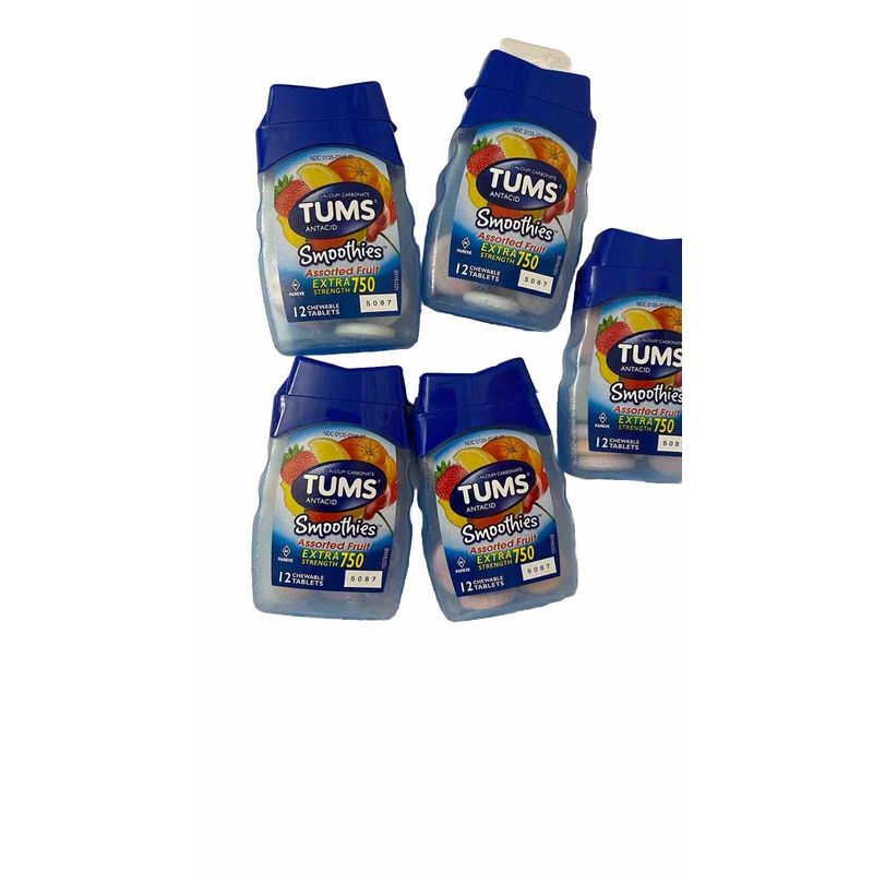 5 Pack TUMS Smoothies Extra Strength Fruit Antacid Chewable Tablets 12 ...