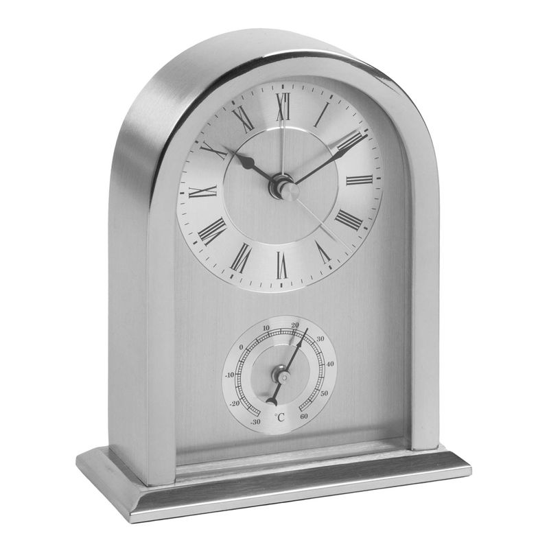 WM Widdop A stunning, brushed aluminium arched mantel carriage clock ...
