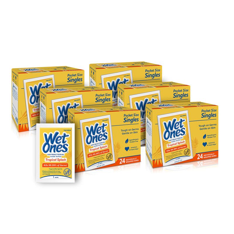 Wet Ones Antibacterial Hand Wipes Singles, Tropical Splash Wipes ...