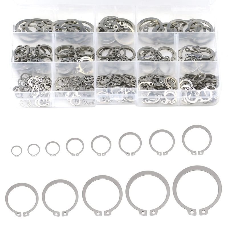 250 PCS 304 Stainless Steel C-Clip Retaining Clip Rings, External Retaining Snap Ring Circlips ...