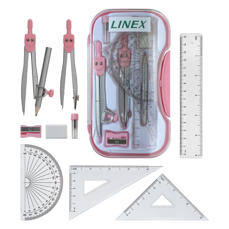 Linex Pink Geometry Set, Maths Set for Exams, Secondary School, 10 ...