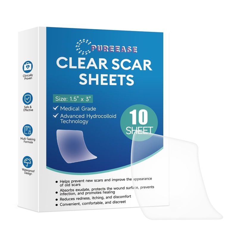 PUREEASE Medical Grade Scar Sheets, 1.5 x 3 inches, 10-Pack, Waterproof ...