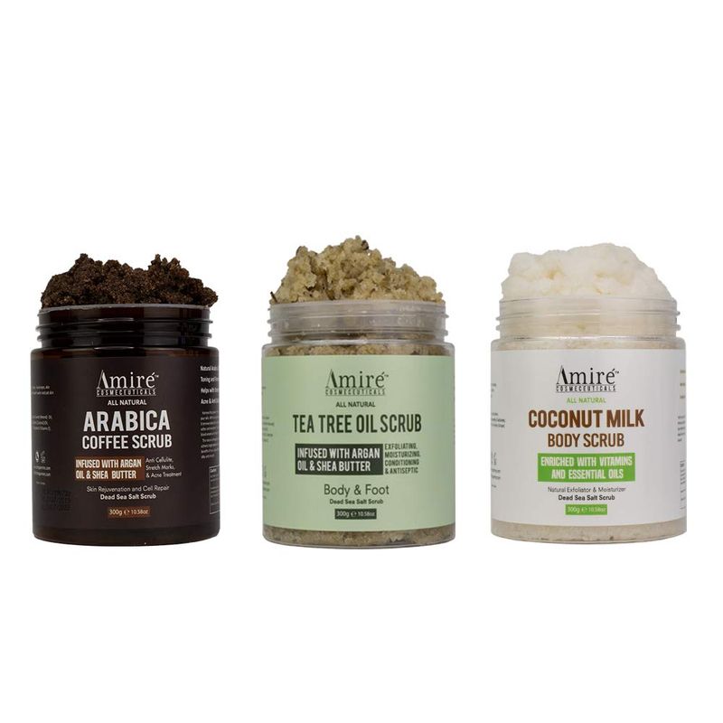 Three Pack of Amire All Natural Dead Sea Salt Body Scrubs, Arabica ...