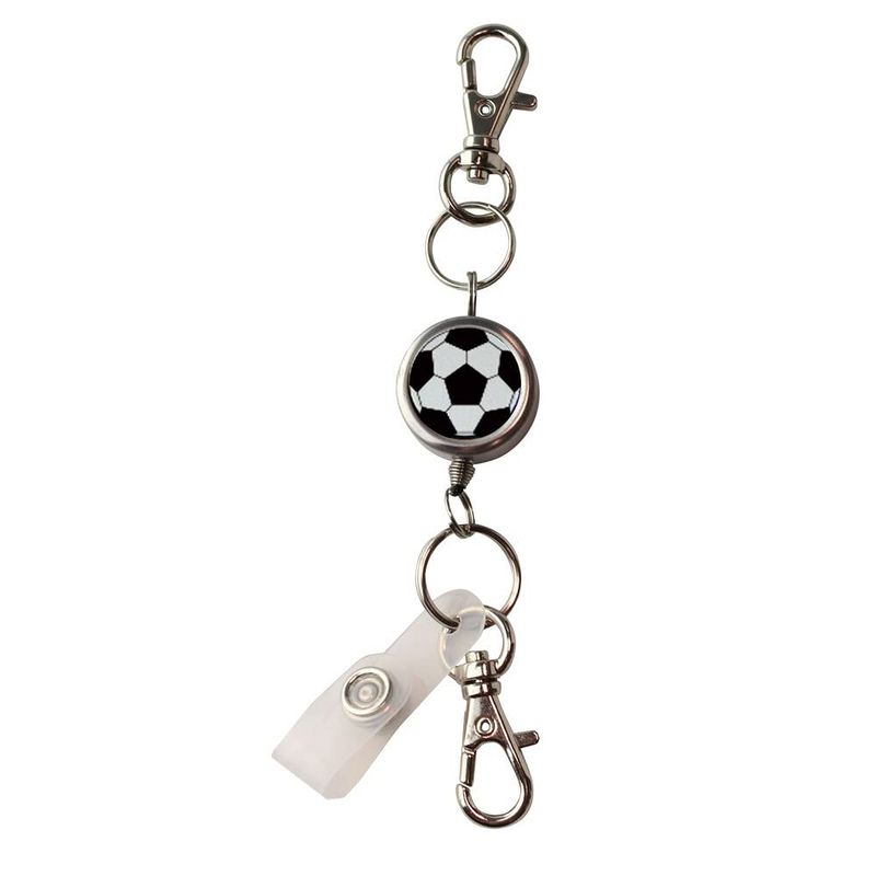 Small Telescopic Hanging Name Tag Reel with Hook Leather Print Futsal ...