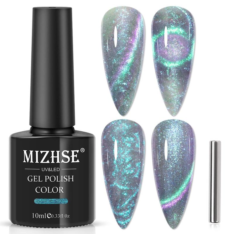 MIZHSE Cat Eye Gel Nail Polish Silver Colour with 1* Magnetic Stick ...